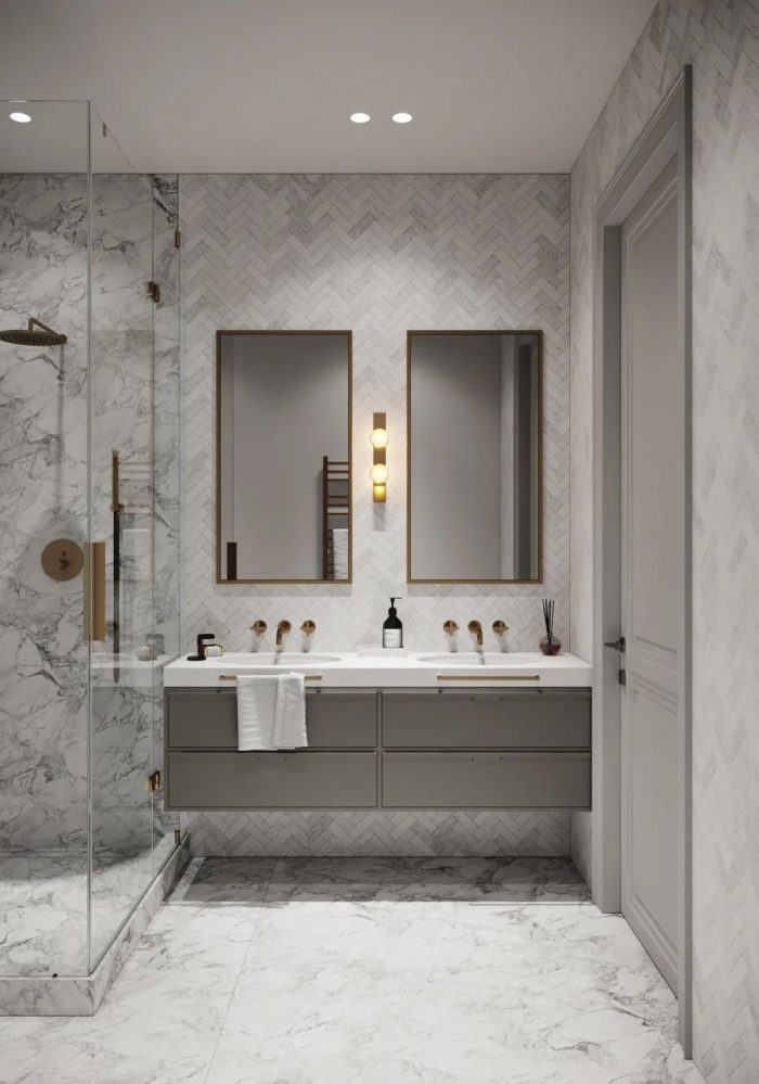 A Light And Luxurious Marble Bathroom. It Is The Most Attractive ...