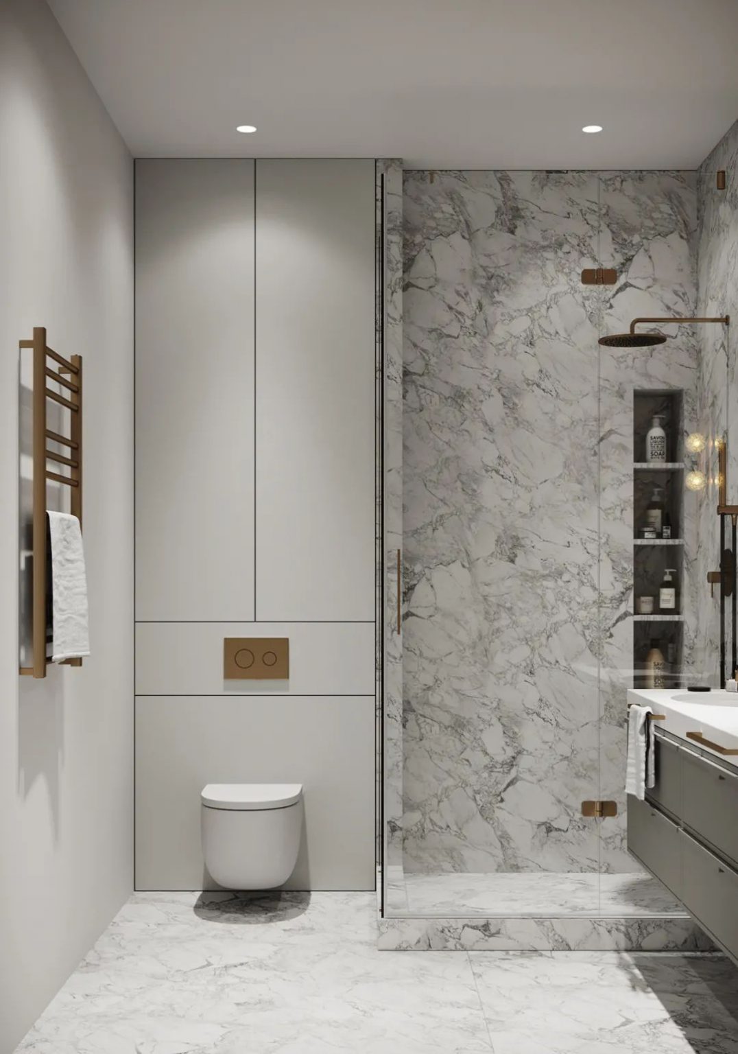 A Light And Luxurious Marble Bathroom. It Is The Most Attractive ...